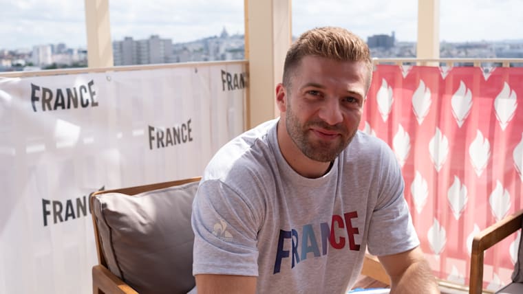 French swimmers arrive at the Olympic Village