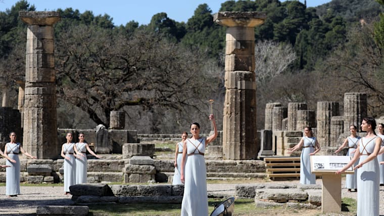 Olympic torch lighting ceremony in Greece