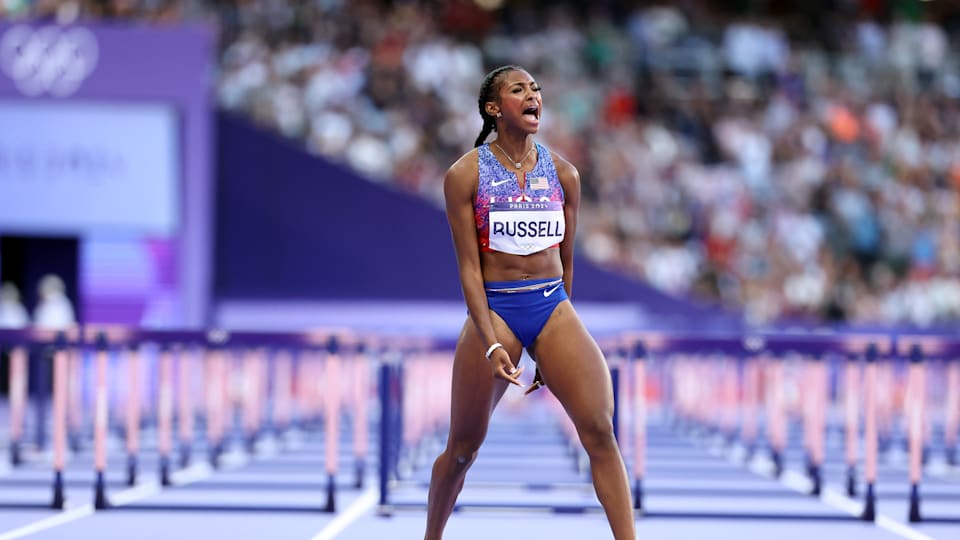 Paris 2024 athletics: USA's Masai Russell wins maiden Olympic 100m ...