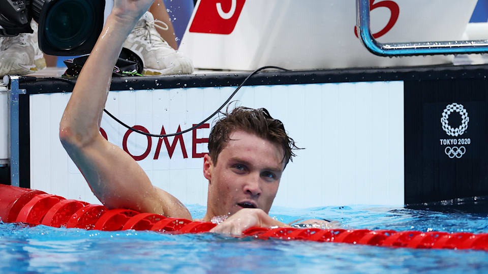 The USA's Robert Finke wins 1500m freestyle gold