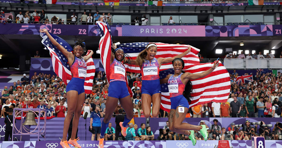 Golds for USA and Canada in the 4x100m relay events at the Paris 2024 ...