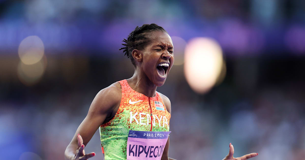Kenya's Faith Kipyegon breaks Olympic record, wins third straight 1500m ...
