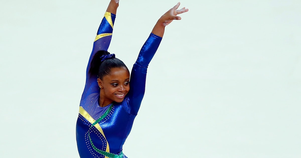Team Brazil competes on the floor exercise during qualifying at the ...