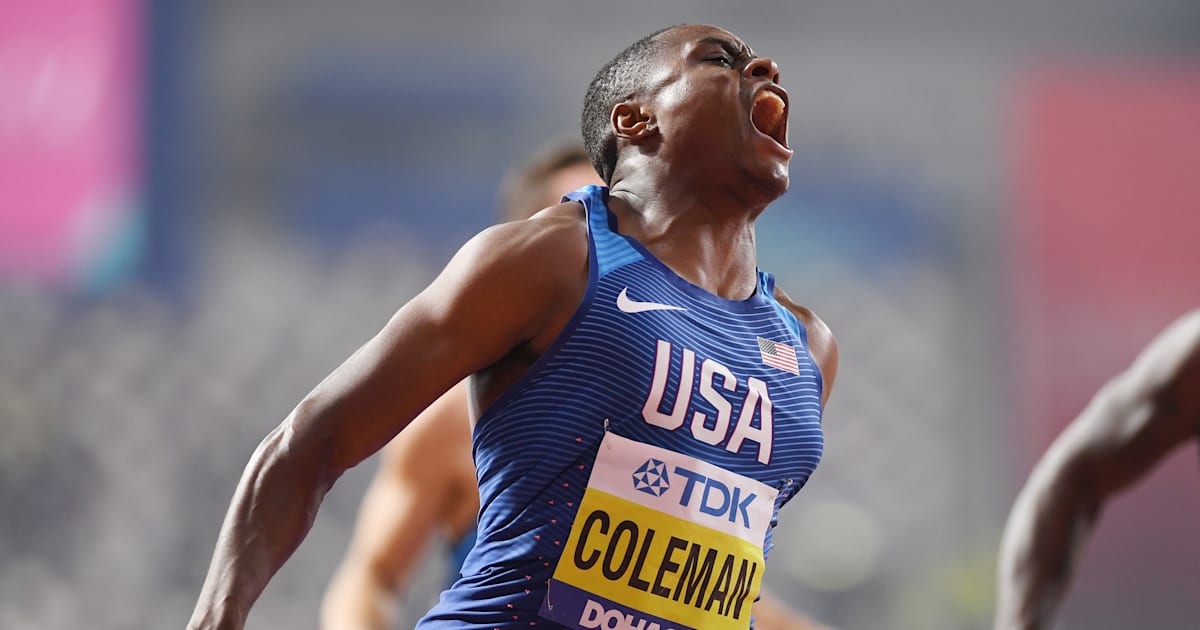Christian Coleman surges to 100m world title in Doha