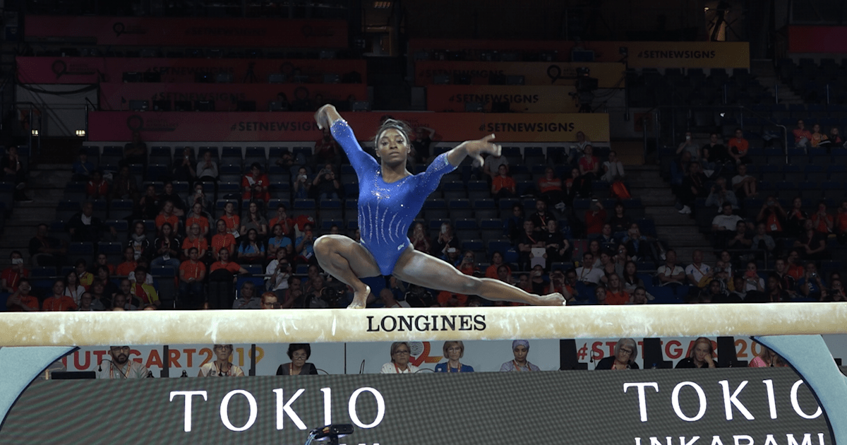 WATCH: Simone Biles on balance beam at podium training
