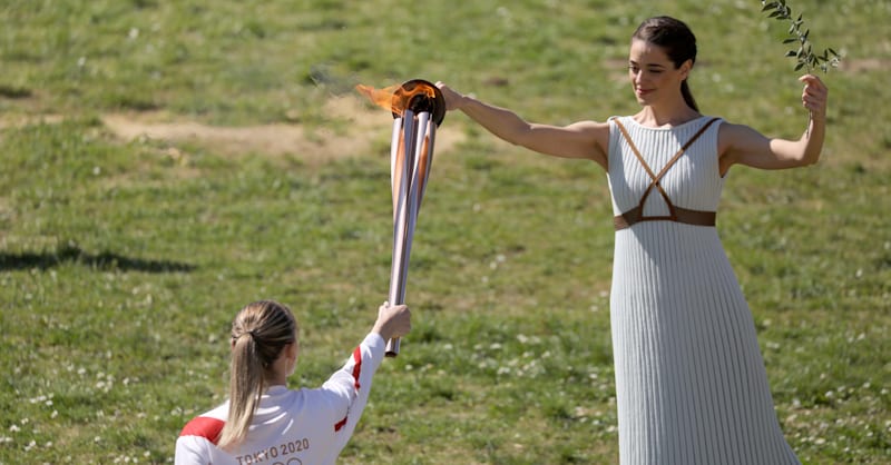 Olympic torch lighting ceremony in Greece