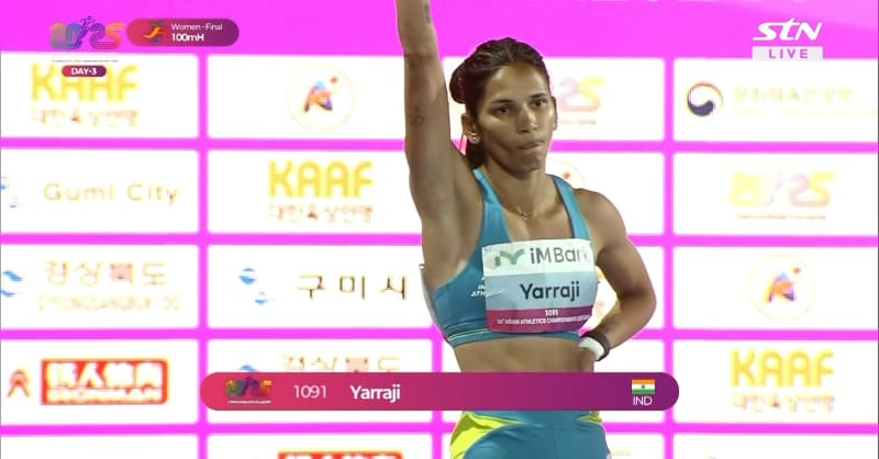 Jyothi Yarraji wins 100m hurdles title in record time at Asian ...